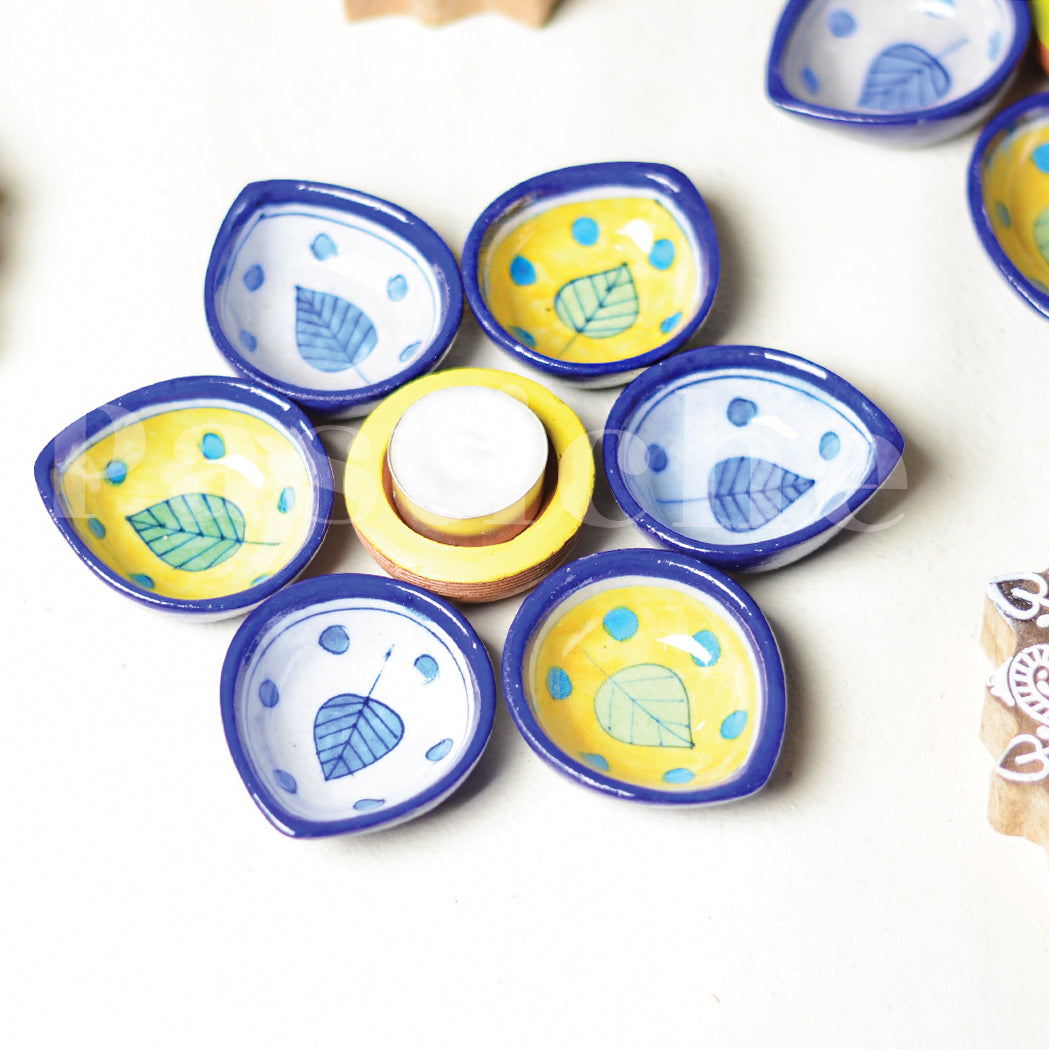 Handcrafted Blue Pottery Diya with Leaf Motif | Festive Illumination ...