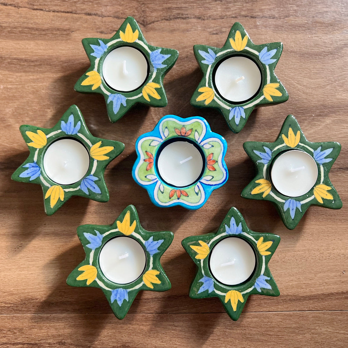 Handcrafted Blue Pottery Star Tealight Holder: Festive Illumination ...